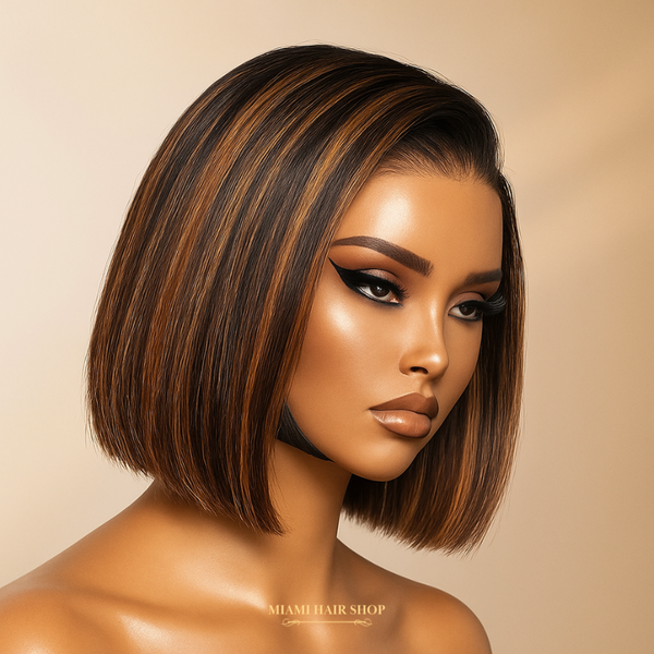 Bob Silky Brown Highlight 13x4 - Raie à Gauche Sans Colle PreMax ...