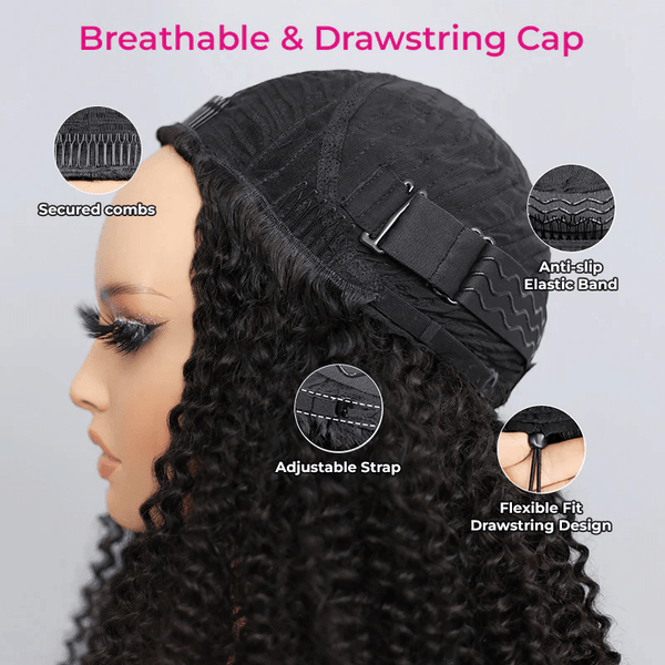 Half Wig Kinky Curly - Perruque à Cordon Ajustable Sans Colle 250% ...