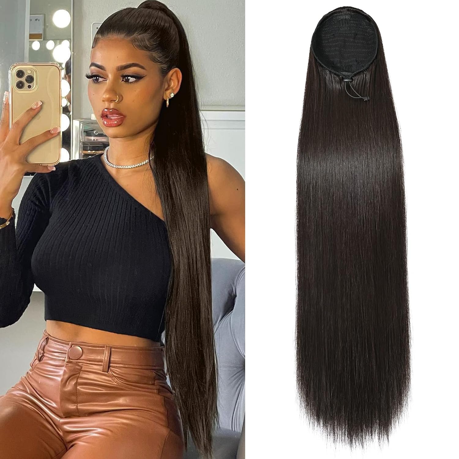 Queue de cheval Ponytail Noir A Cordon Remy Hair Straight – Miami Hair Shop