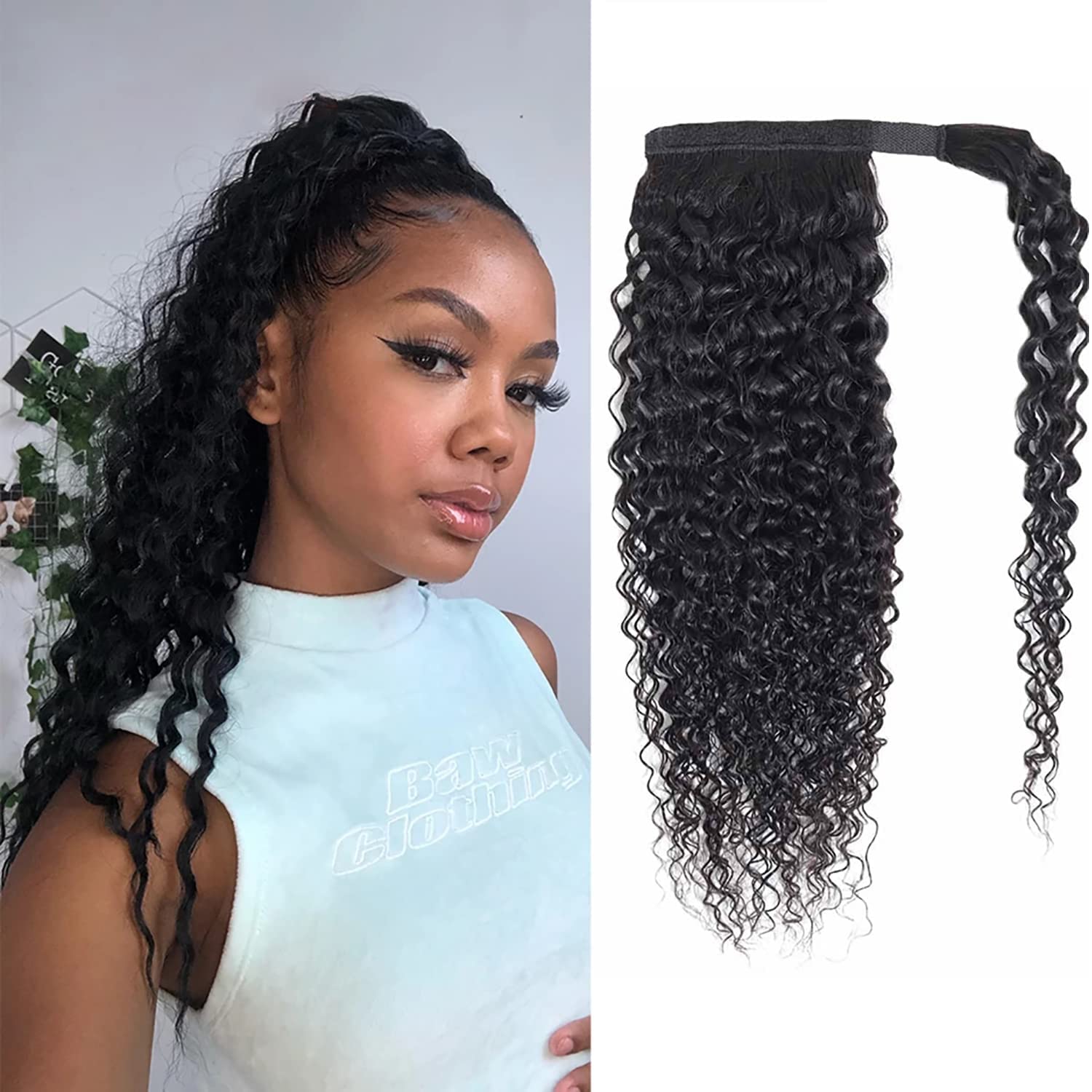 Queue de cheval Ponytail Noir Ruban Magique Remy Hair Afro Curly ...